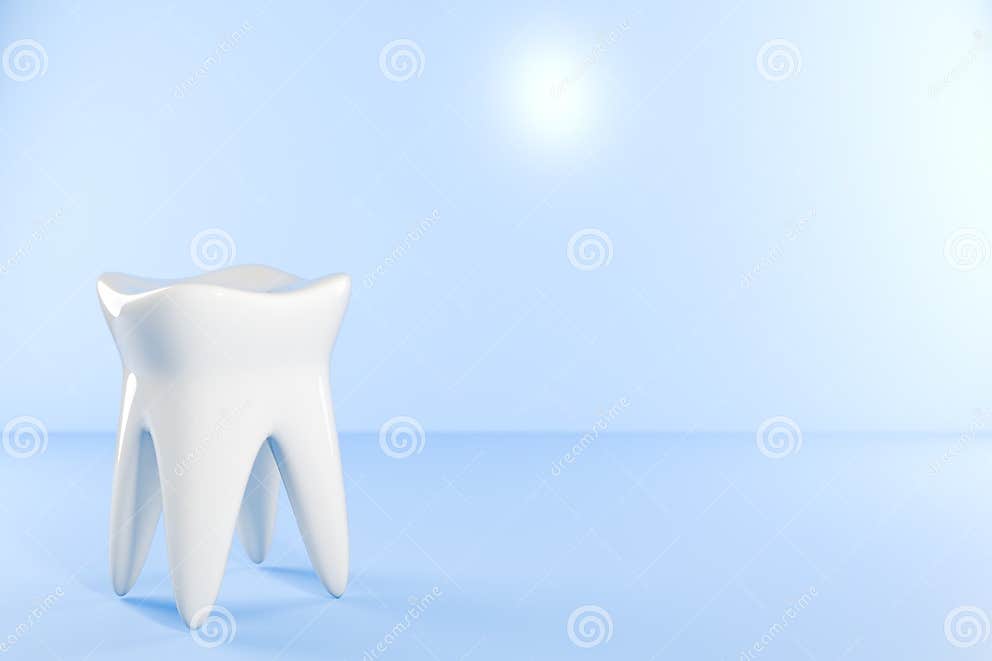 A White Tooth Sculpture Stands on Blue Background Stock Illustration ...