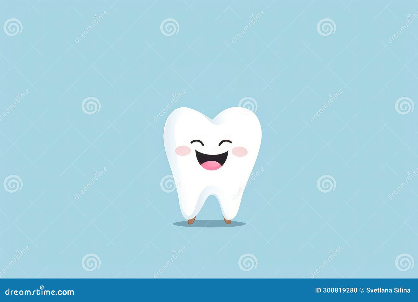 White Tooth with Smile on Blue Background, Light Emphasizes the ...