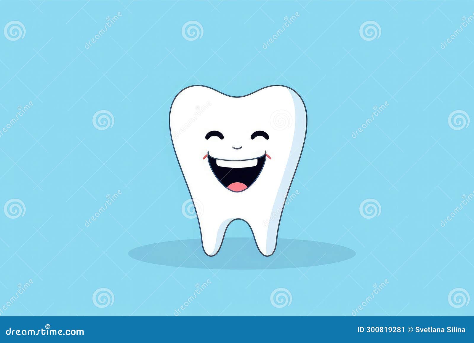 White Tooth with Smile on Blue Background, Light Emphasizes the ...