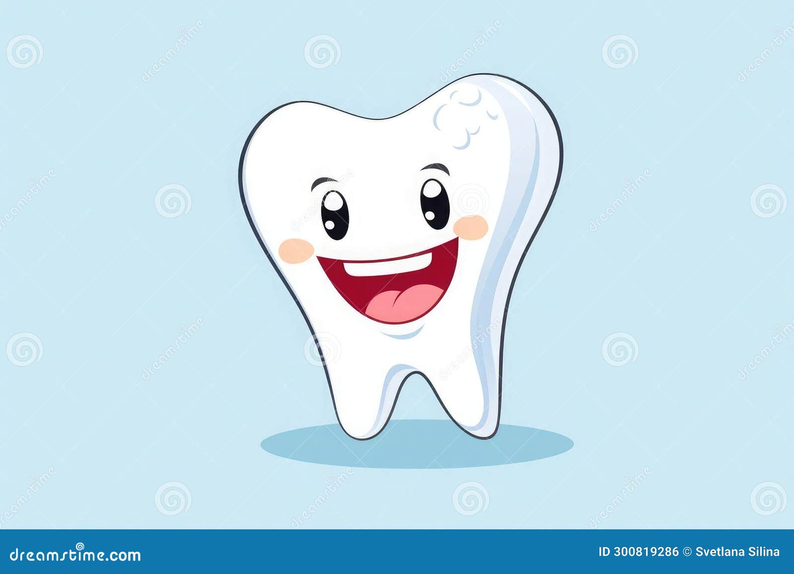 White Tooth with Smile on Blue Background, Light Emphasizes the ...