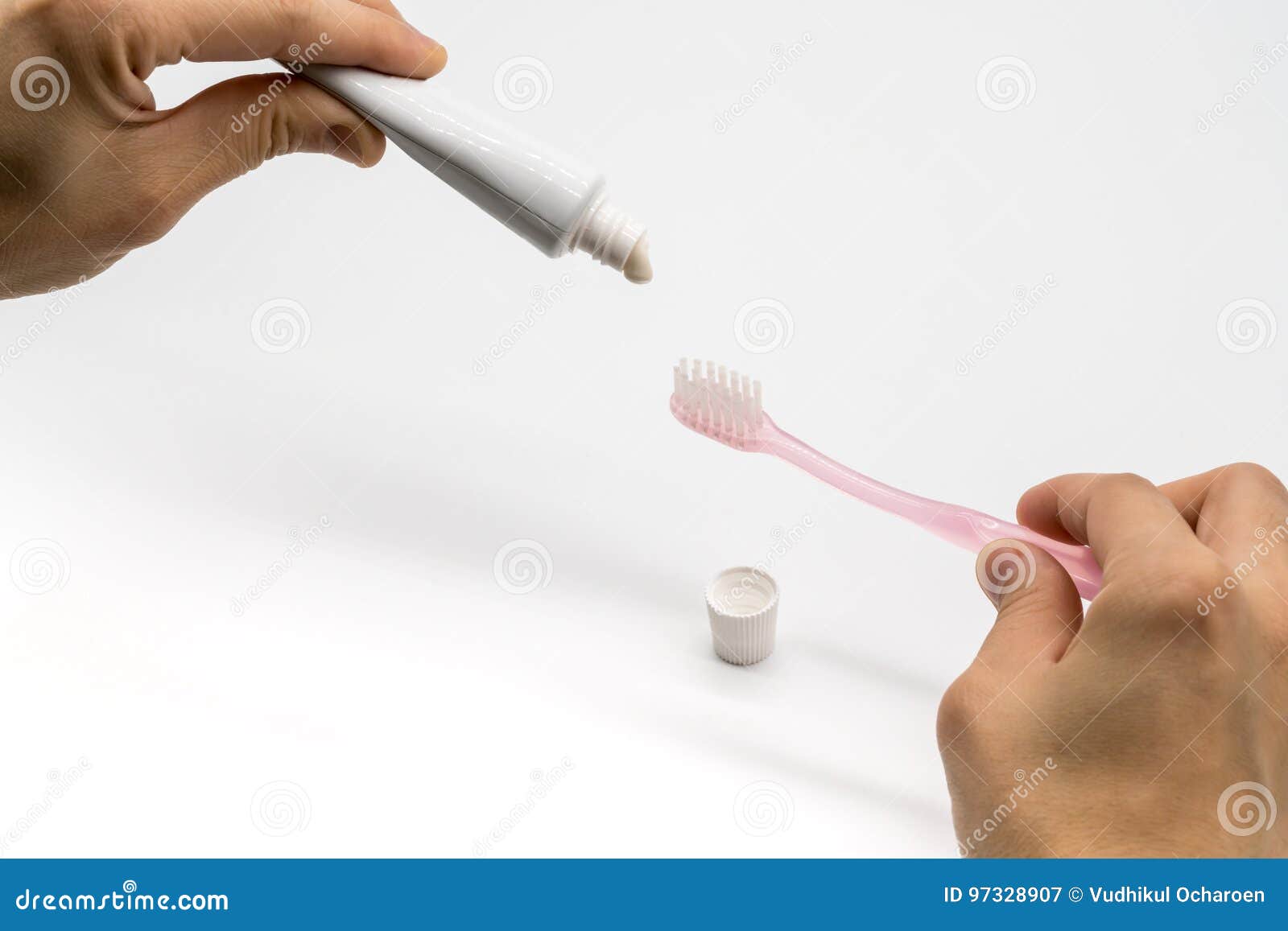 White Toothpaste Squeezed On Pink Toothbrush Stock Image - Image of ...