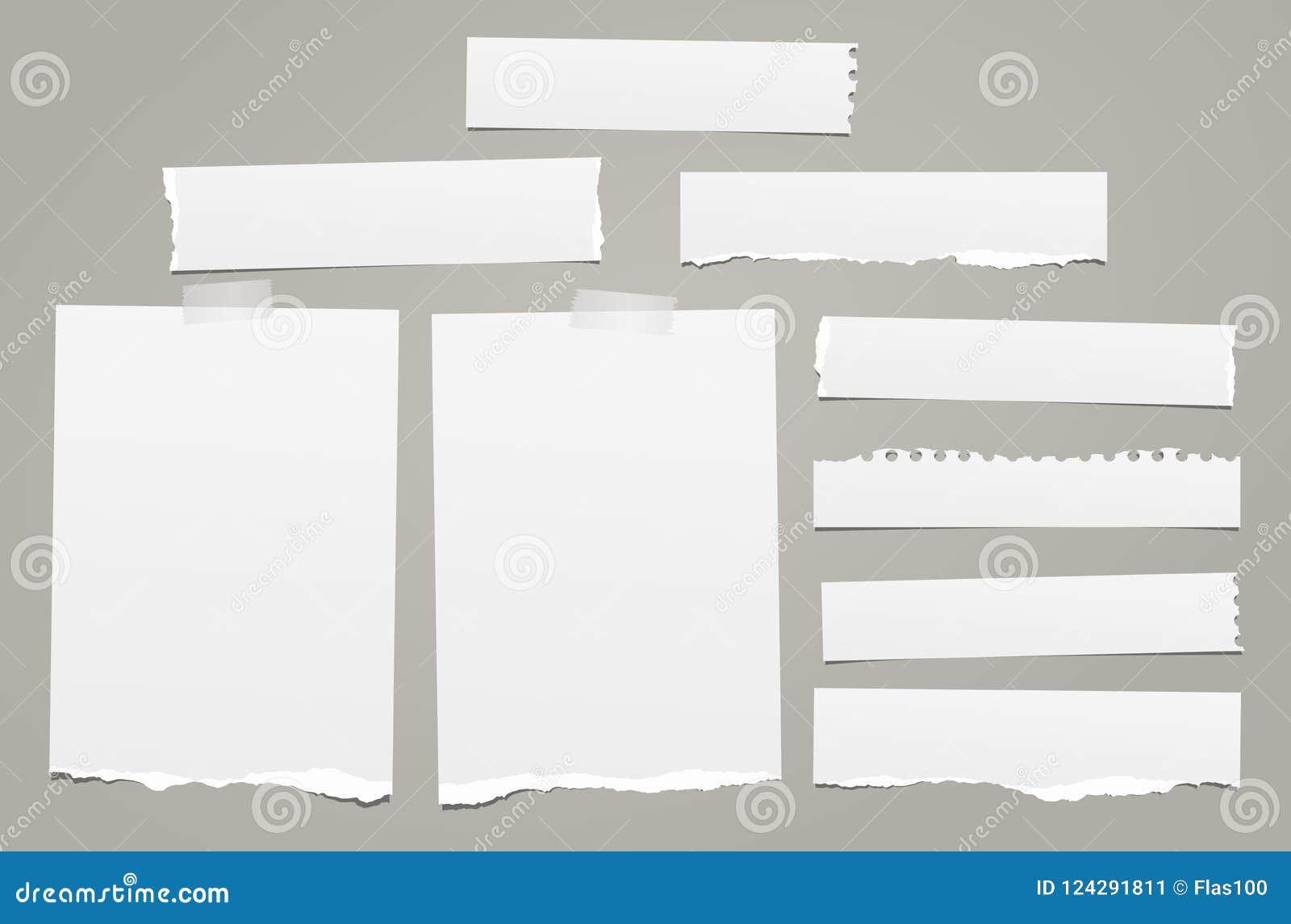 White Torn Note, Notebook Paper Pieces with Torn Edges Stuck on Gray ...