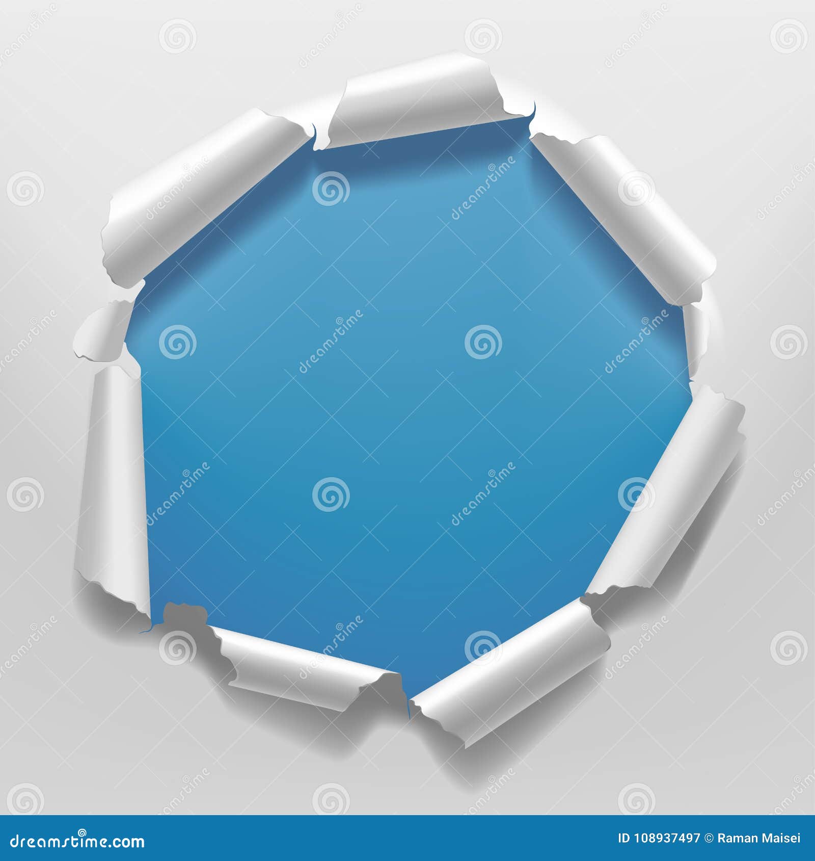 White Torn Paper Frame with a Hole on Blue Background Background Stock ...