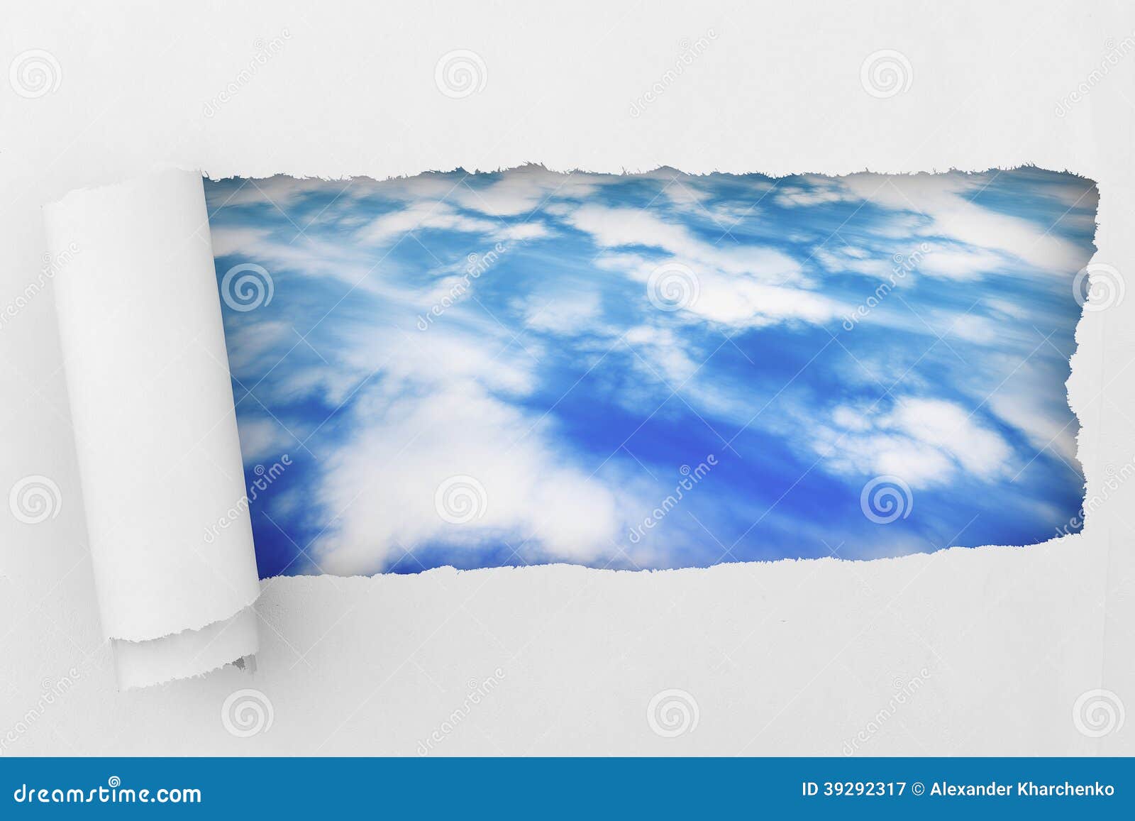 White Torn paper with sky stock image. Image of impact - 39292317
