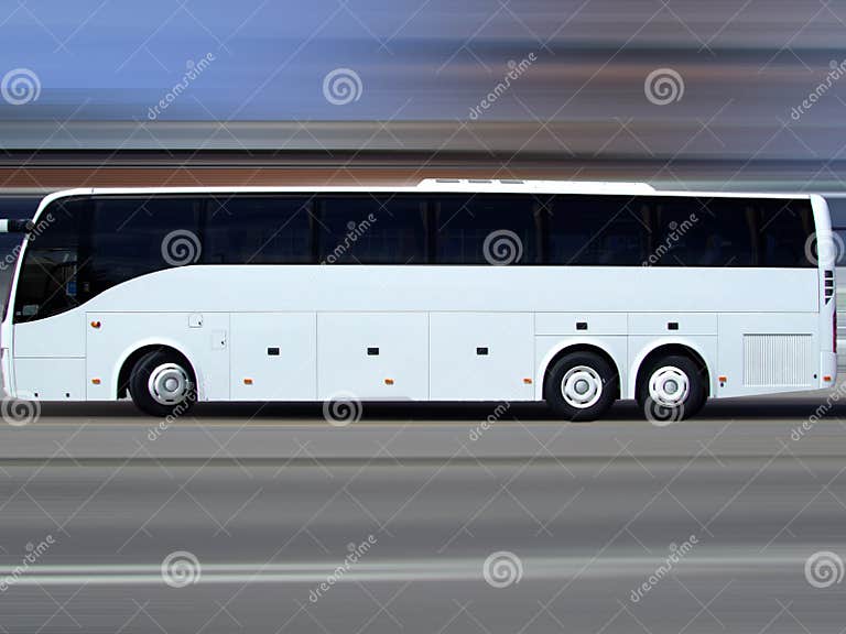 White tour bus in motion stock image. Image of automobile - 5361809