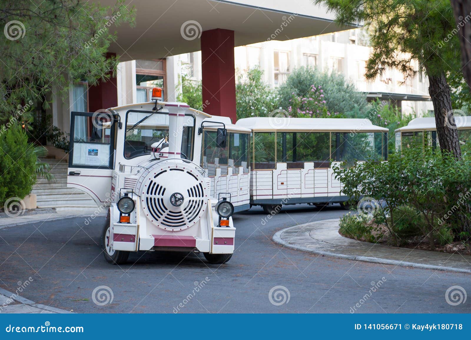 White Tourist Transport in the Form of a Toy Train. Fun Transport Stock ...
