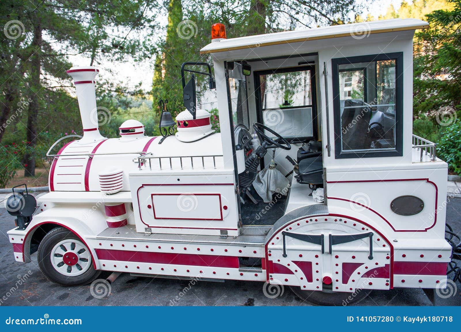 White Tourist Transport in the Form of a Toy Train. Fun Transport Stock ...