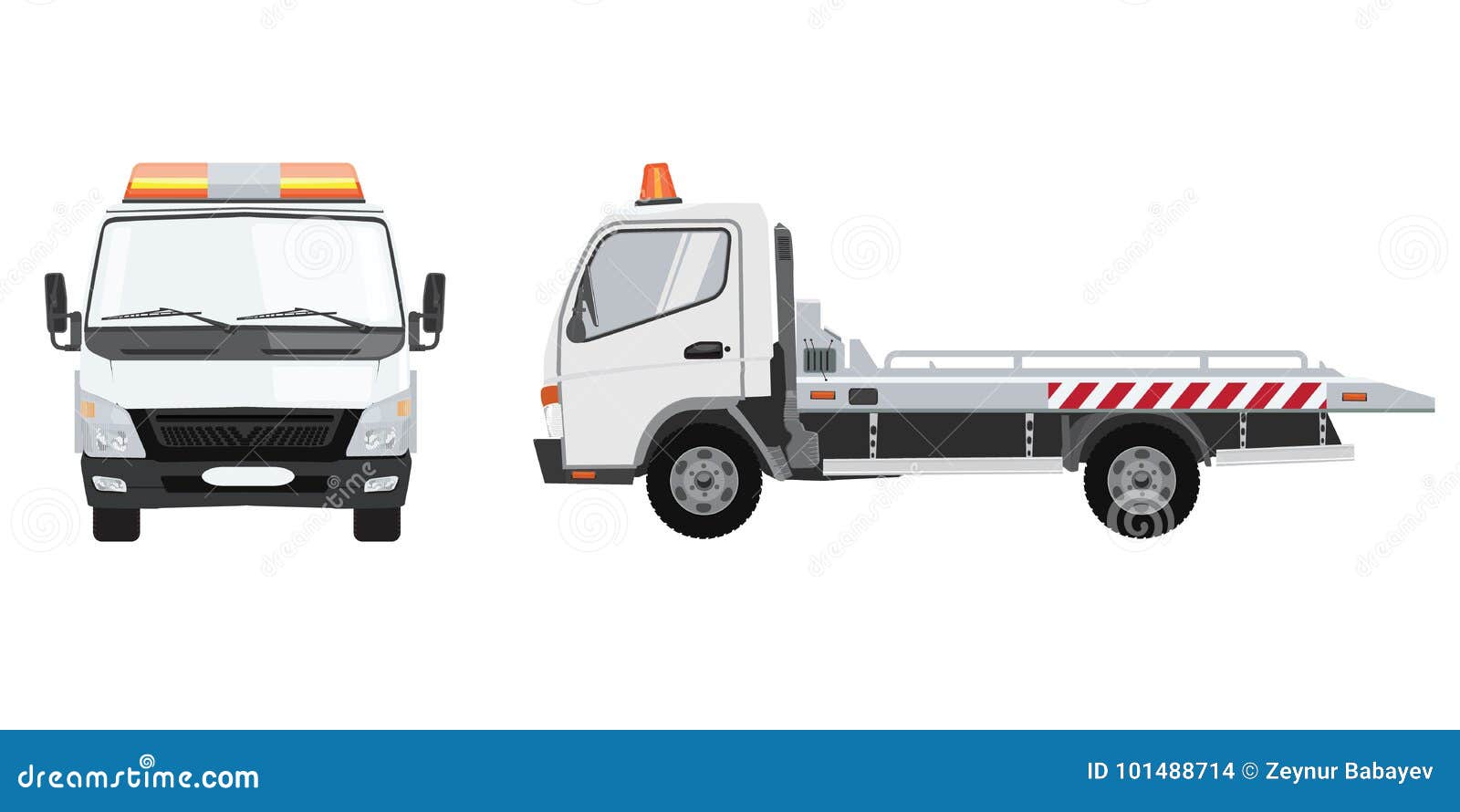 White Tow Truck with Front and Side View. Flat Vector with Solid Color ...