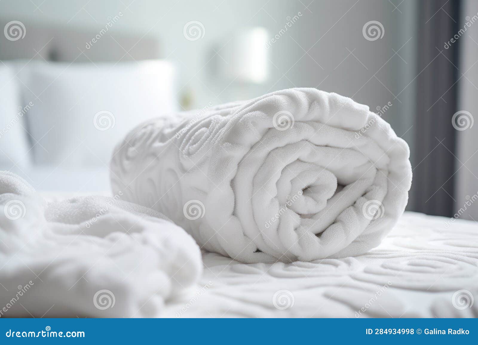 White Towel on Bed in Bedroom Interior Stock Photo - Image of freshly ...