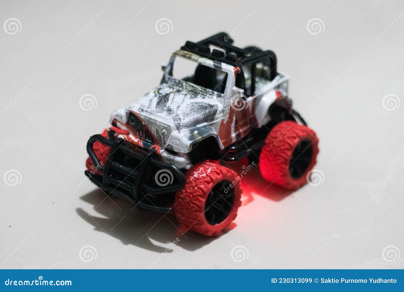 White Toy Car with Red Wheels on a White Background Stock Image - Image ...