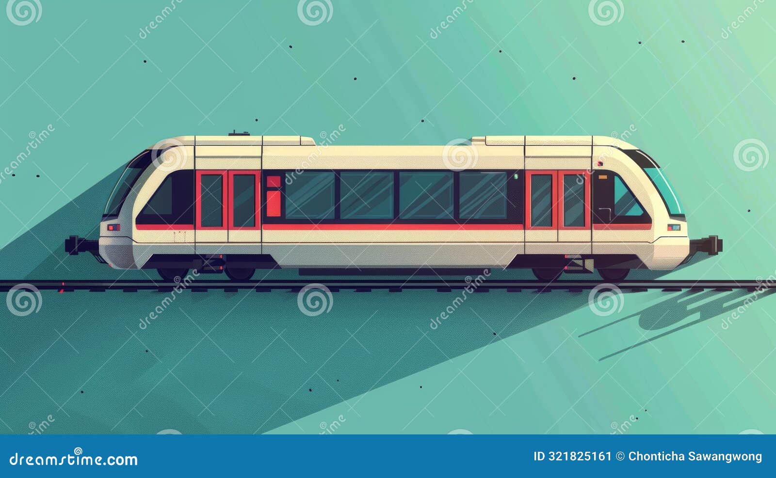 A White Train With Red Accents Is Pictured On A Set Of Tracks. The ...