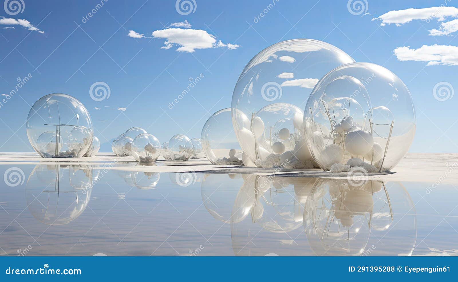 White and Translucent Bibbles in the Sand Reflected in Water Stock ...