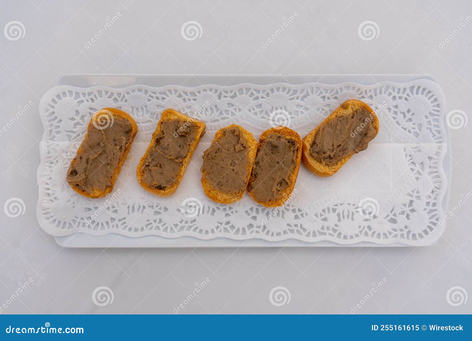 White Tray Full of Slices of Crusty Bread with Pate Stock Image - Image ...