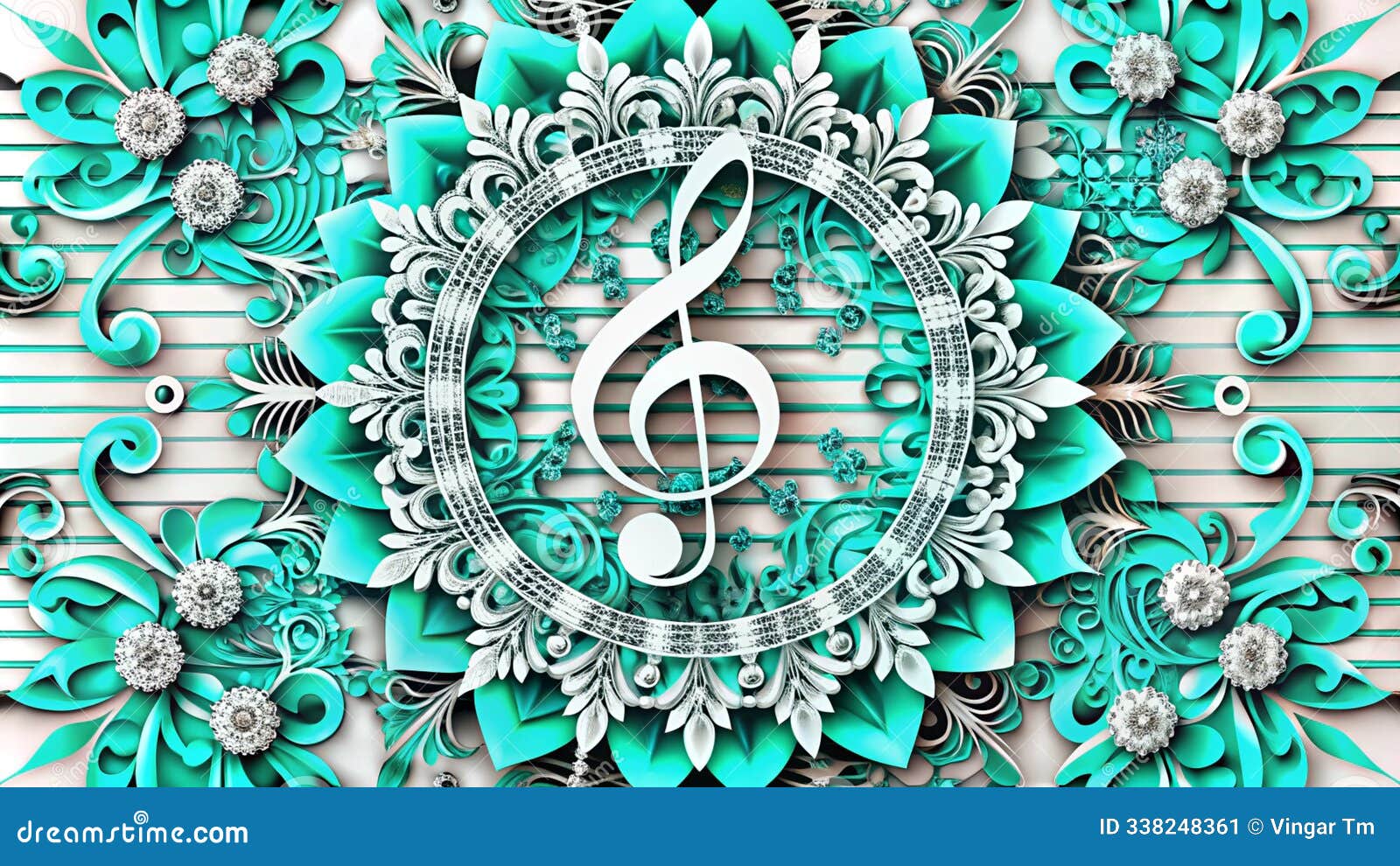 A White Treble Clef Encircled By Ornate Floral Patterns Royalty-Free ...