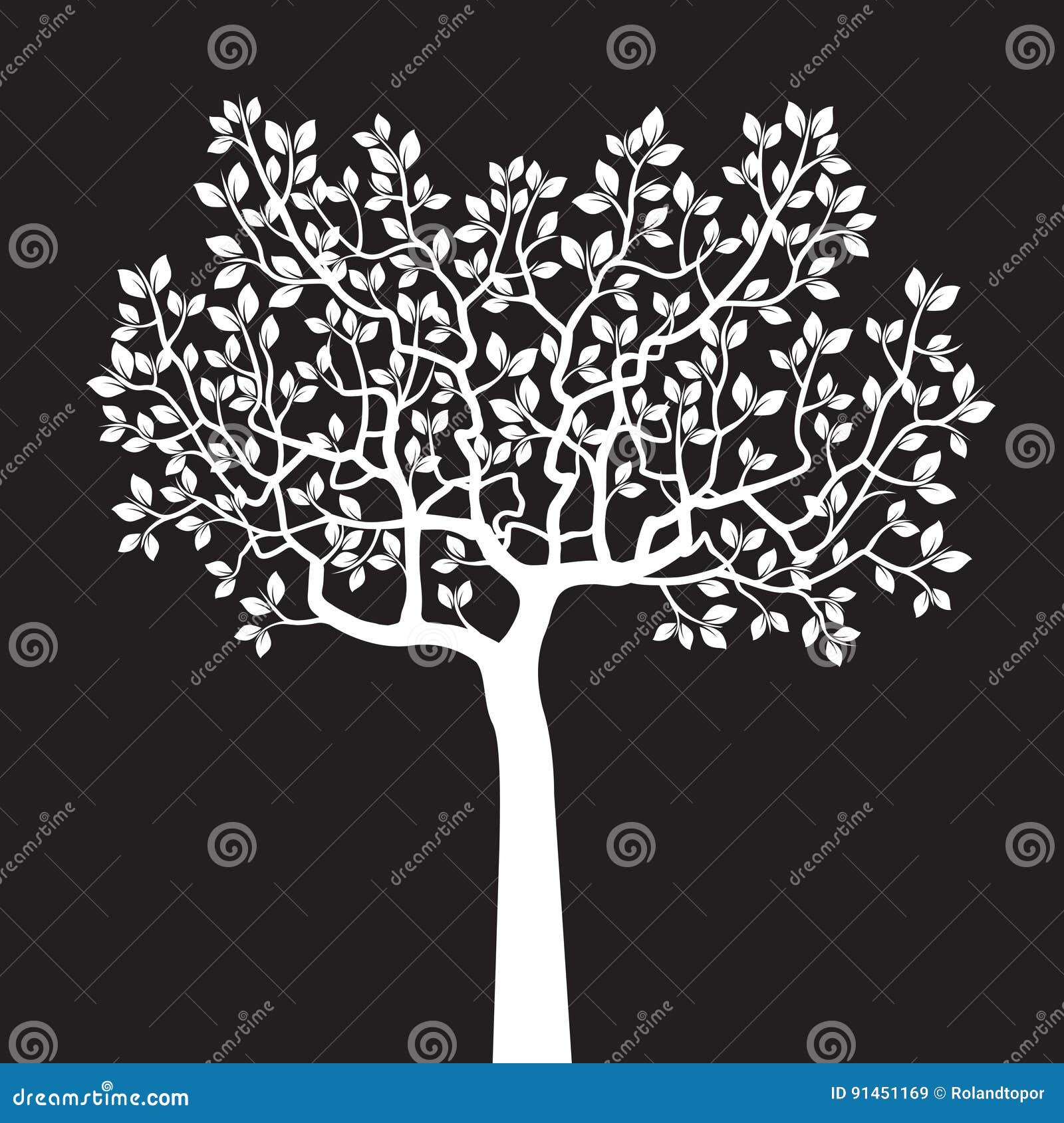White Tree on Black Background. Stock Vector - Illustration of vintage ...