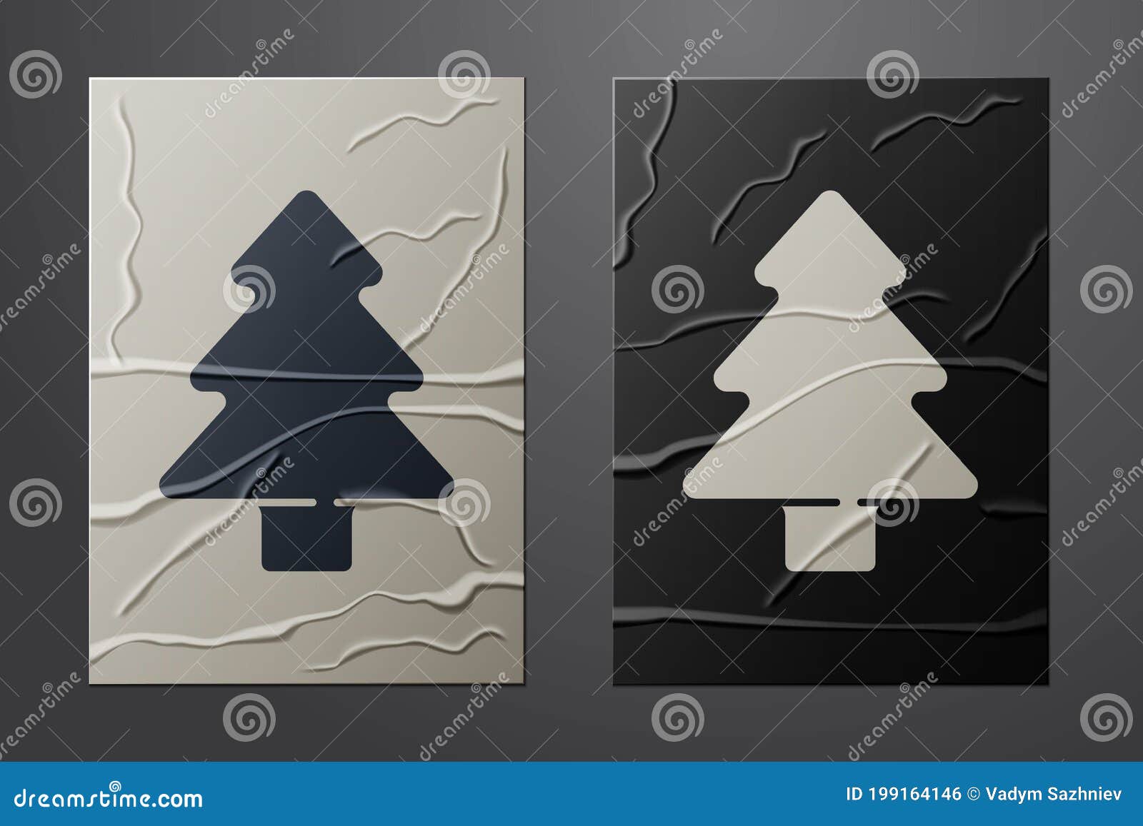 White Tree Icon Isolated on Crumpled Paper Background. Forest Symbol ...
