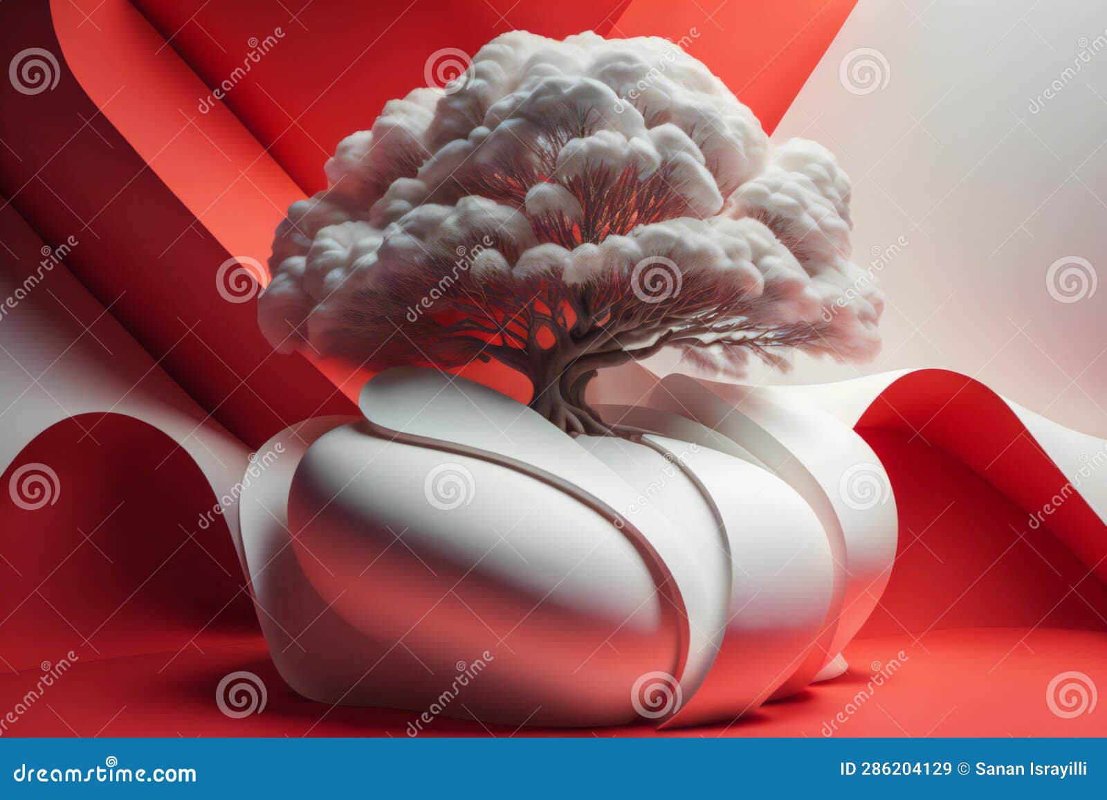 White Tree in the Shape of Heart on Red Background. Generative Ai Stock ...