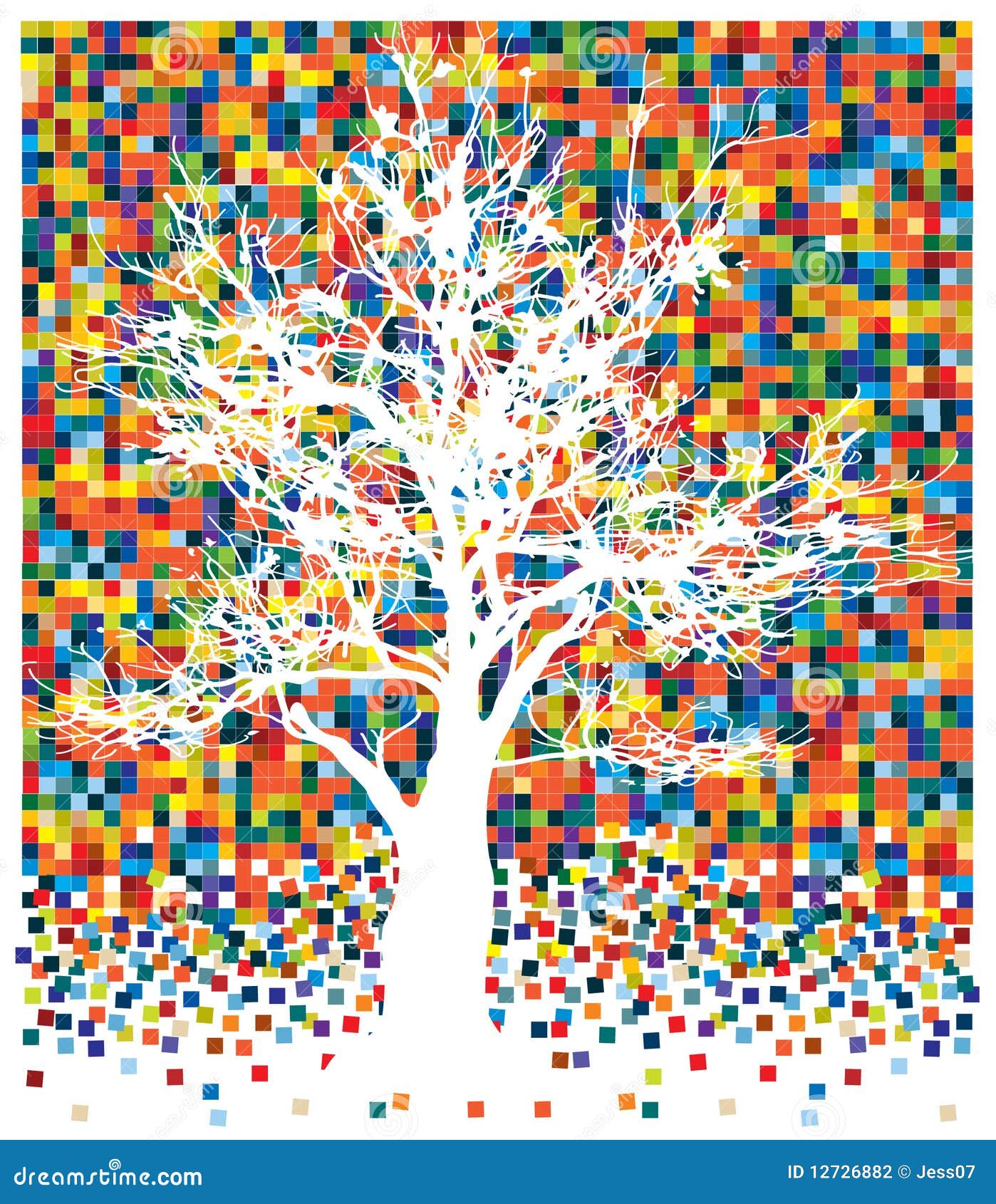 White tree on squares stock illustration. Illustration of colorfull ...