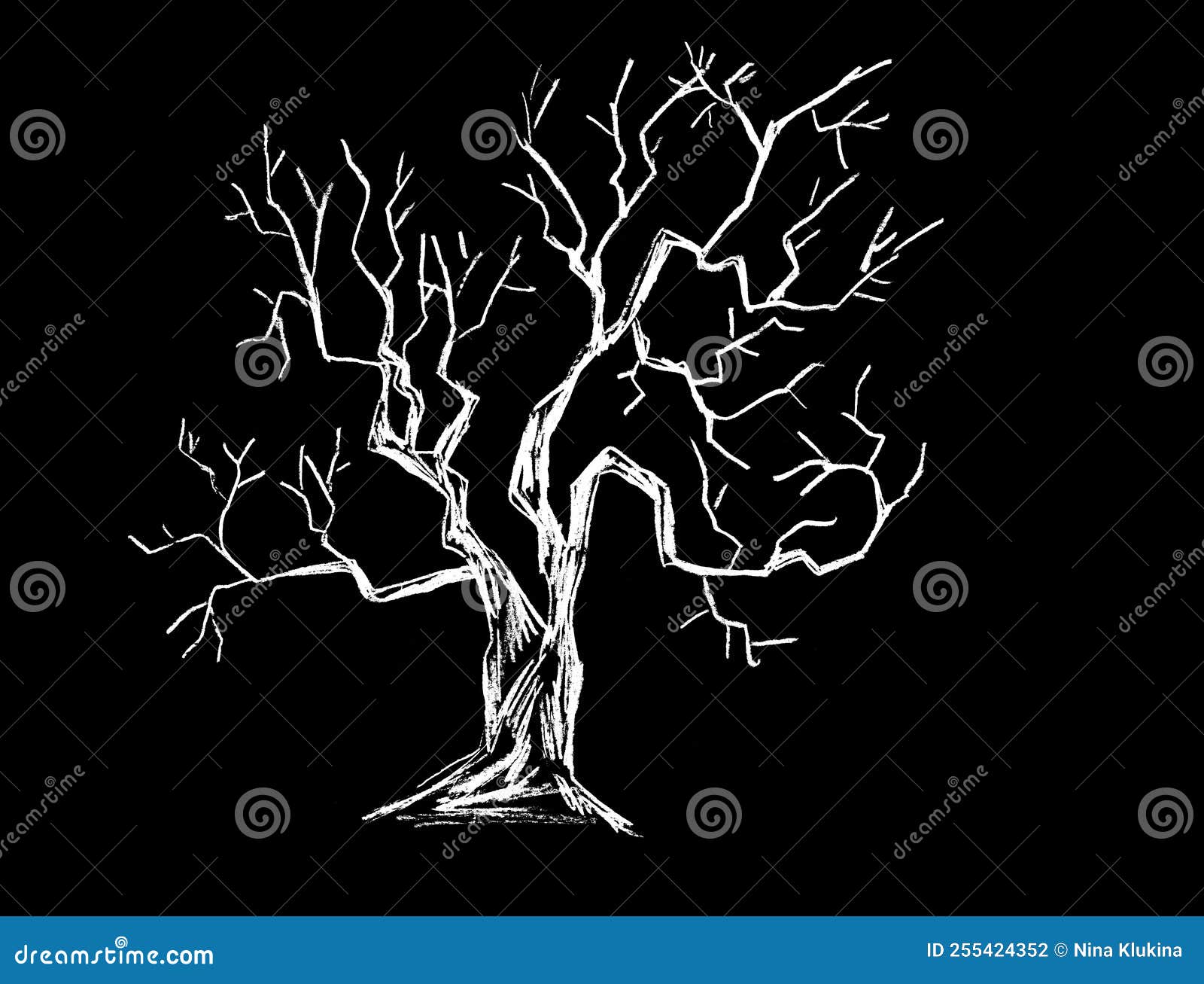 White Trees with Bare Branches on a Black Background Stock Illustration ...