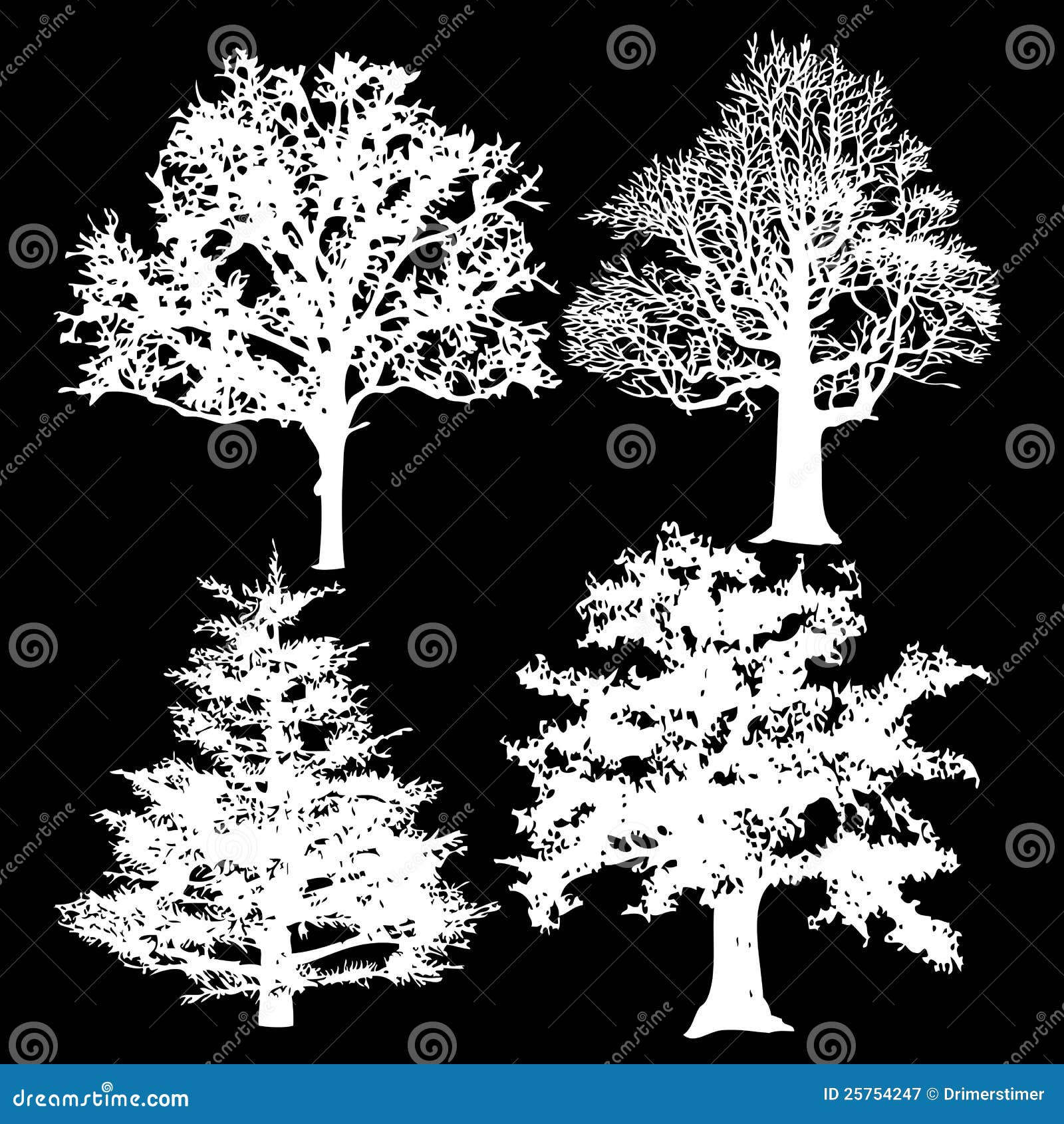 White Trees on a Black Background Stock Illustration - Illustration of ...