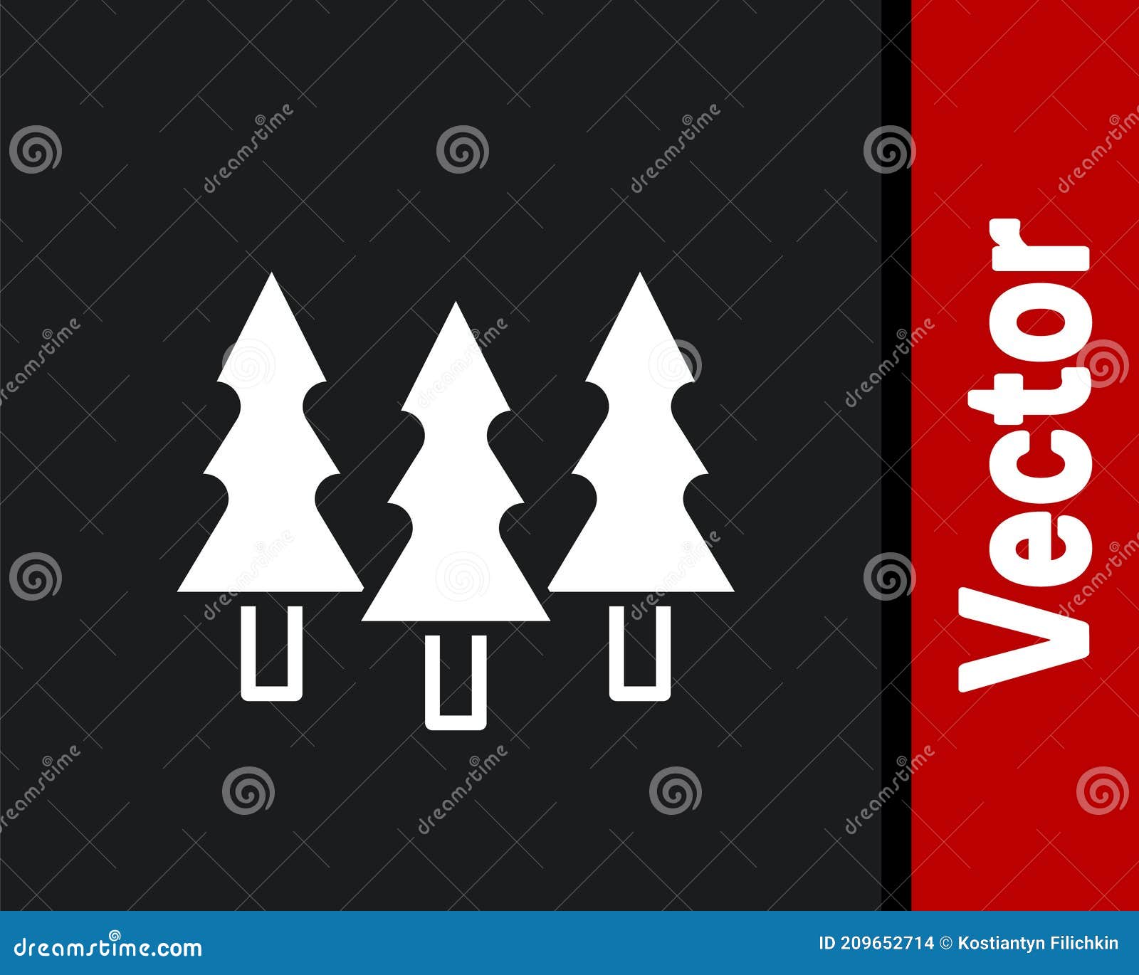 White Trees Icon Isolated on Black Background. Forest Symbol Stock ...