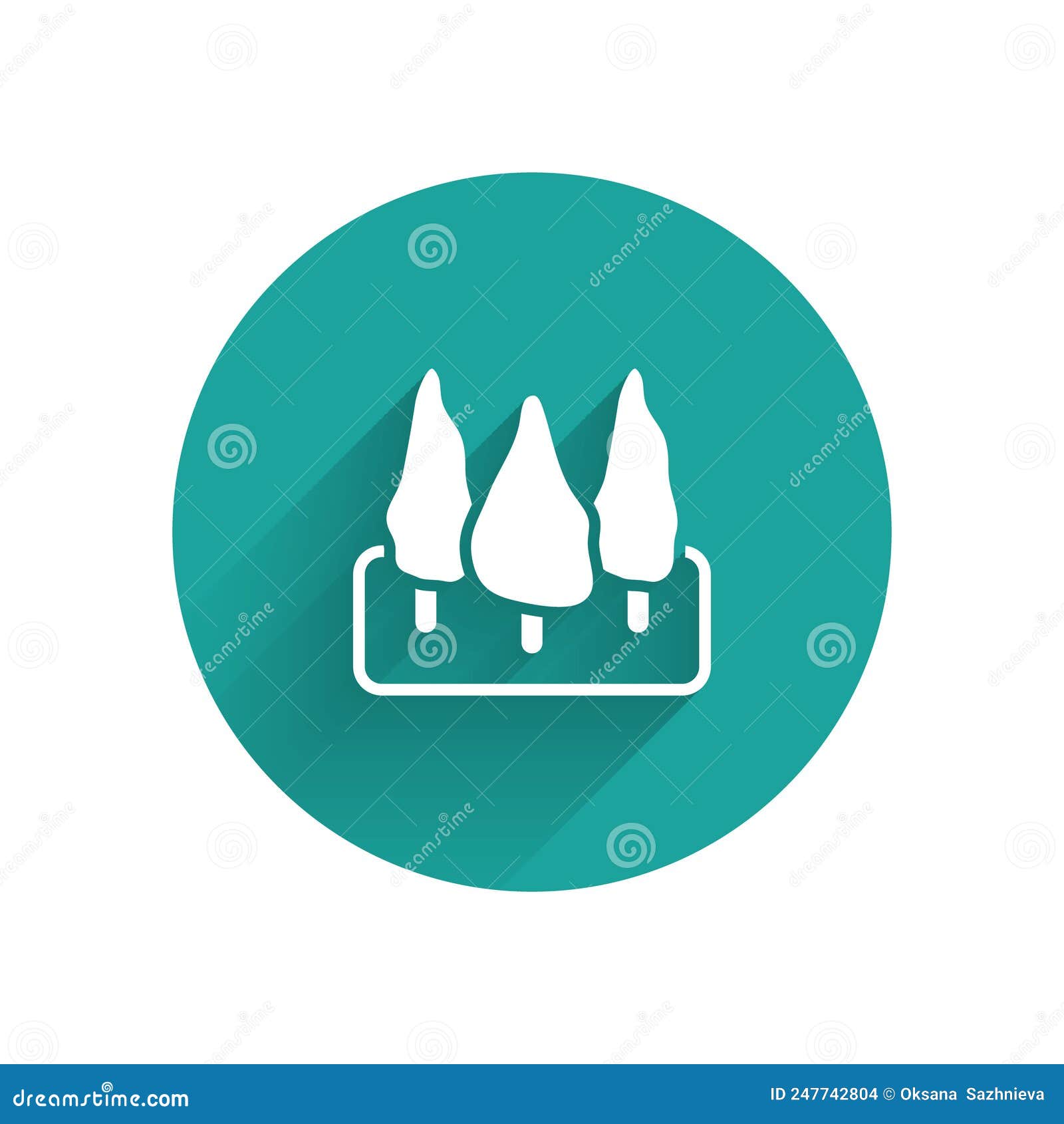 White Trees Icon Isolated with Long Shadow. Forest Symbol. Green Circle ...