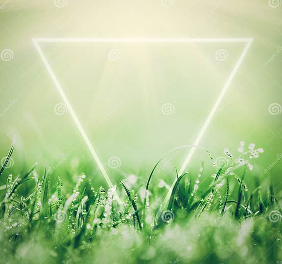 White Triangle Frame Glowing in Fresh Green Grass. Modern Nature ...