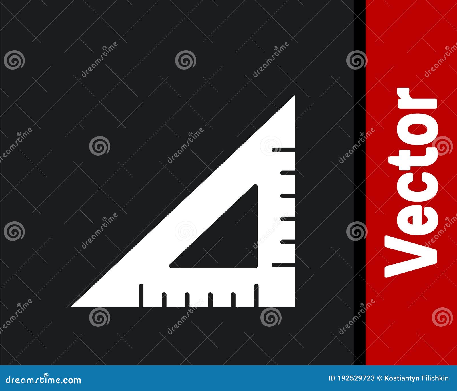 White Triangular Ruler Icon Isolated on Black Background. Straightedge ...