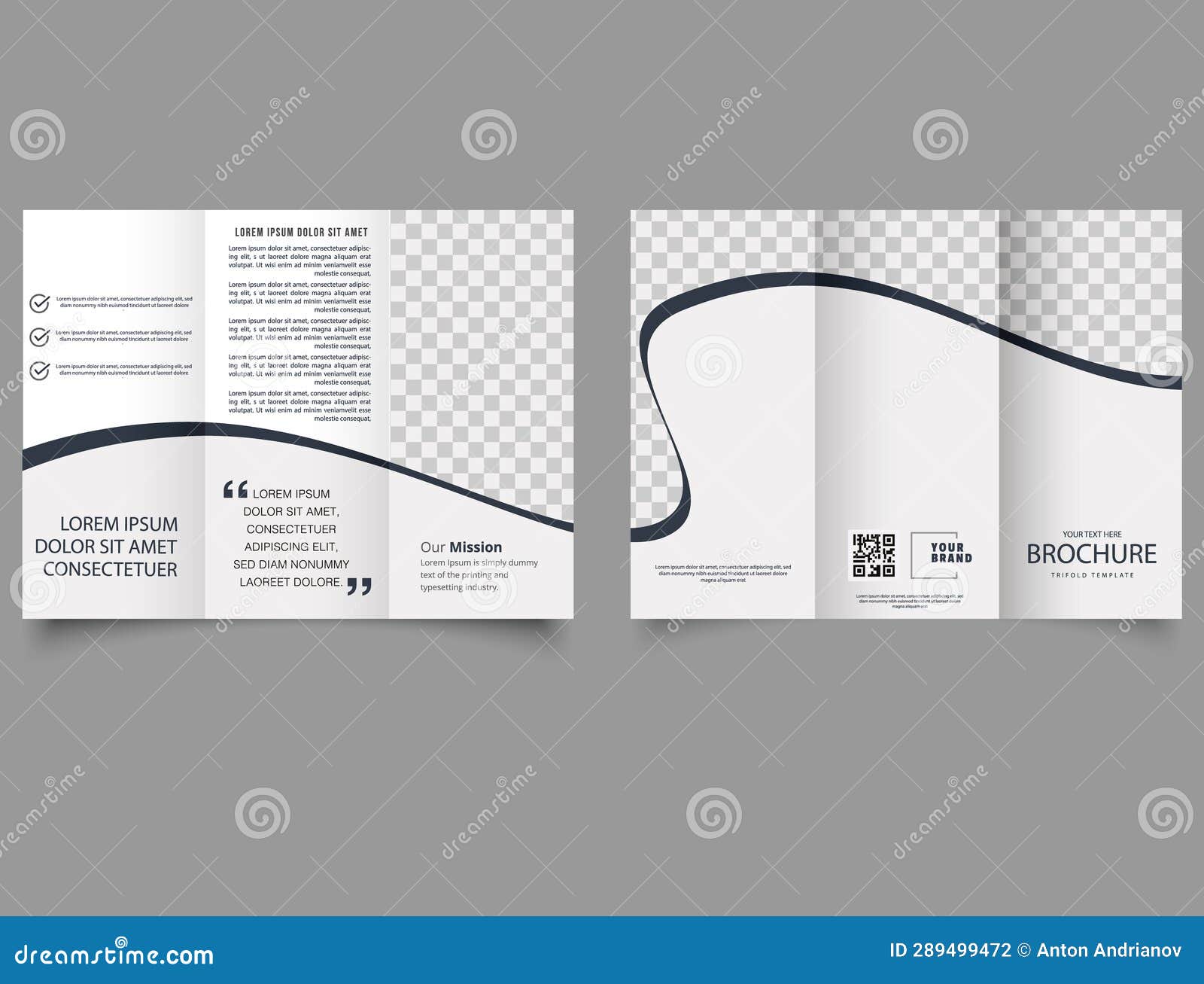 White Trifold Brochure with Curved Line. Creative. Business Tri-Fold ...