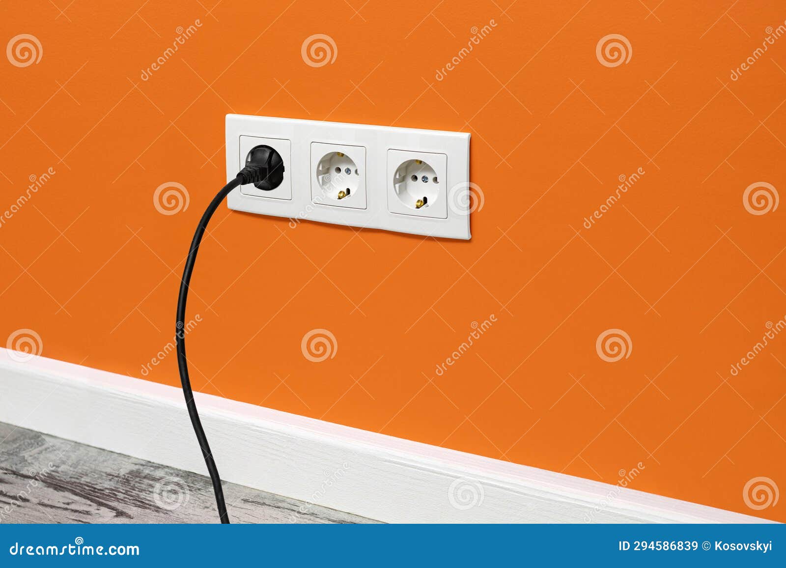 White Triple Outlet on Orange Wall Stock Image - Image of planning ...