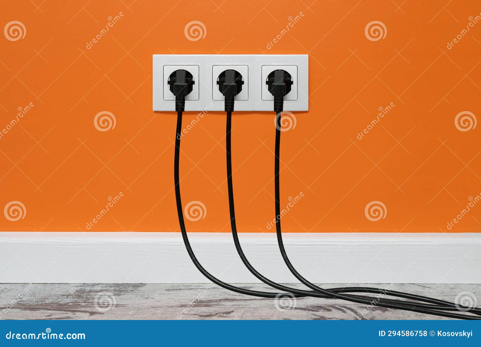 White Triple Outlet on Orange Wall Stock Photo - Image of interior ...