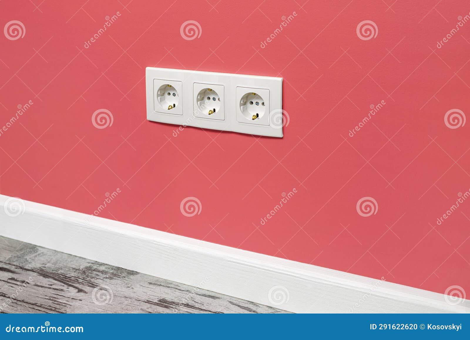 White Triple Outlet on Pink Wall Stock Photo - Image of side, space ...