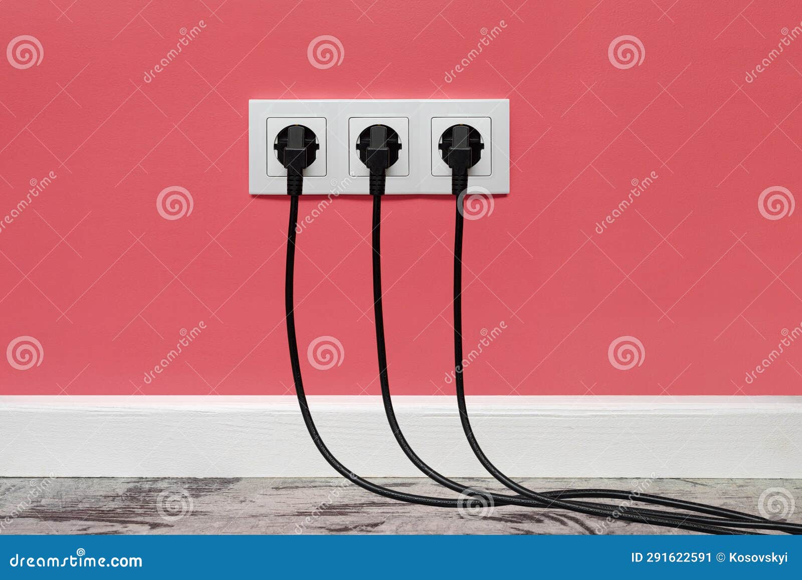 White Triple Outlet on Pink Wall Stock Image - Image of pink, empty ...
