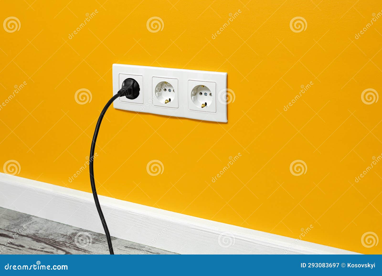 White Triple Outlet on Yellow Wall Stock Image - Image of yellow ...