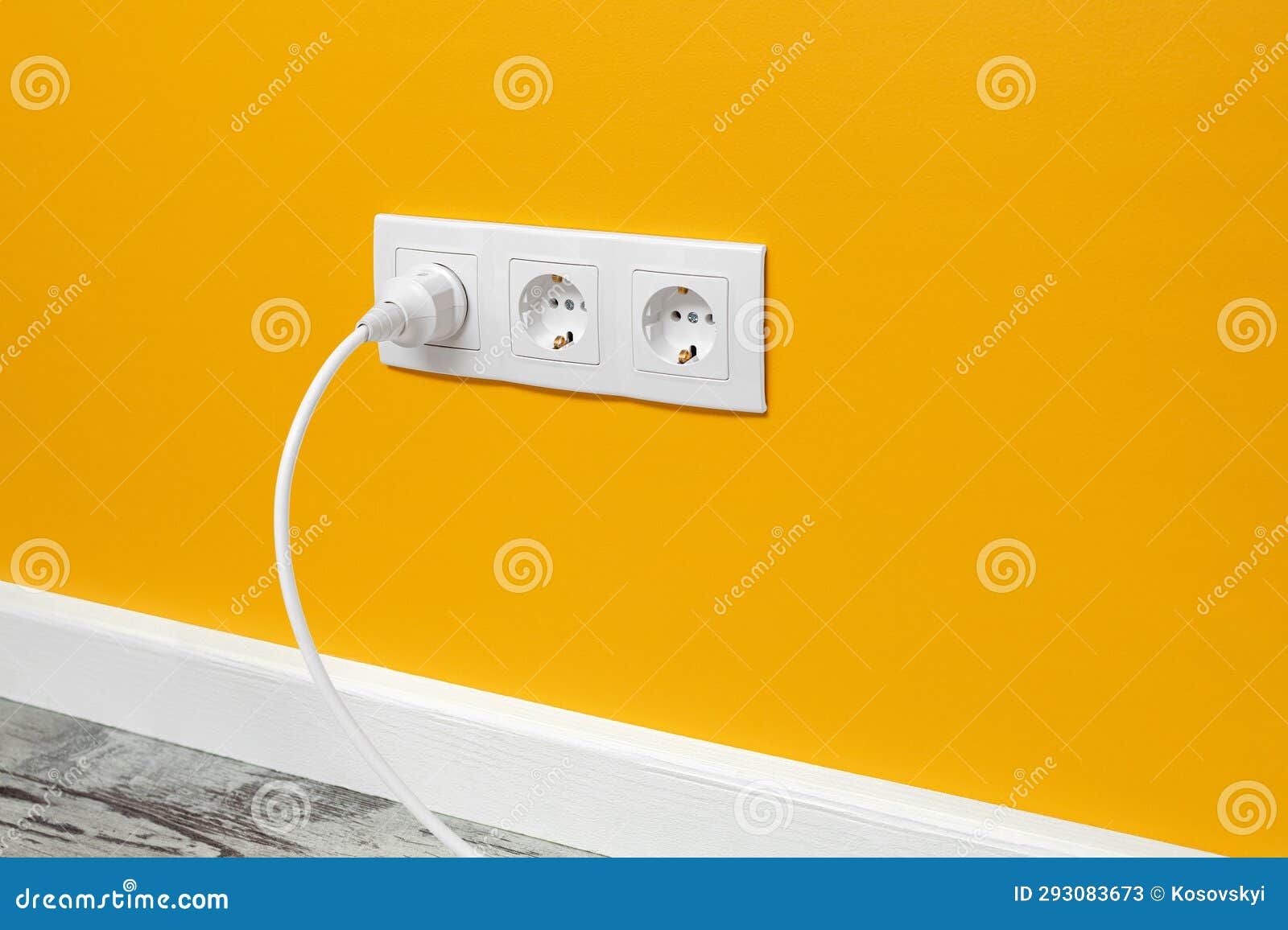White Triple Outlet on Yellow Wall Stock Image - Image of yellow ...