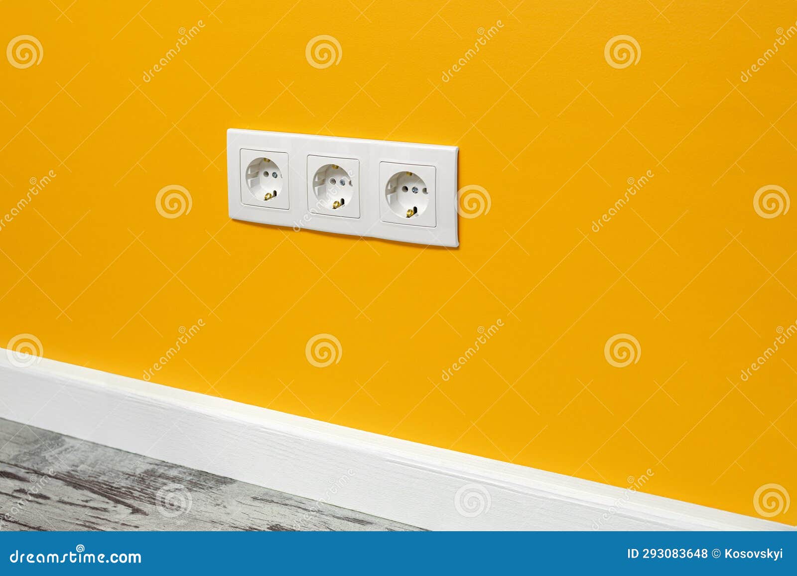 White Triple Outlet on Yellow Wall Stock Photo - Image of apartment ...