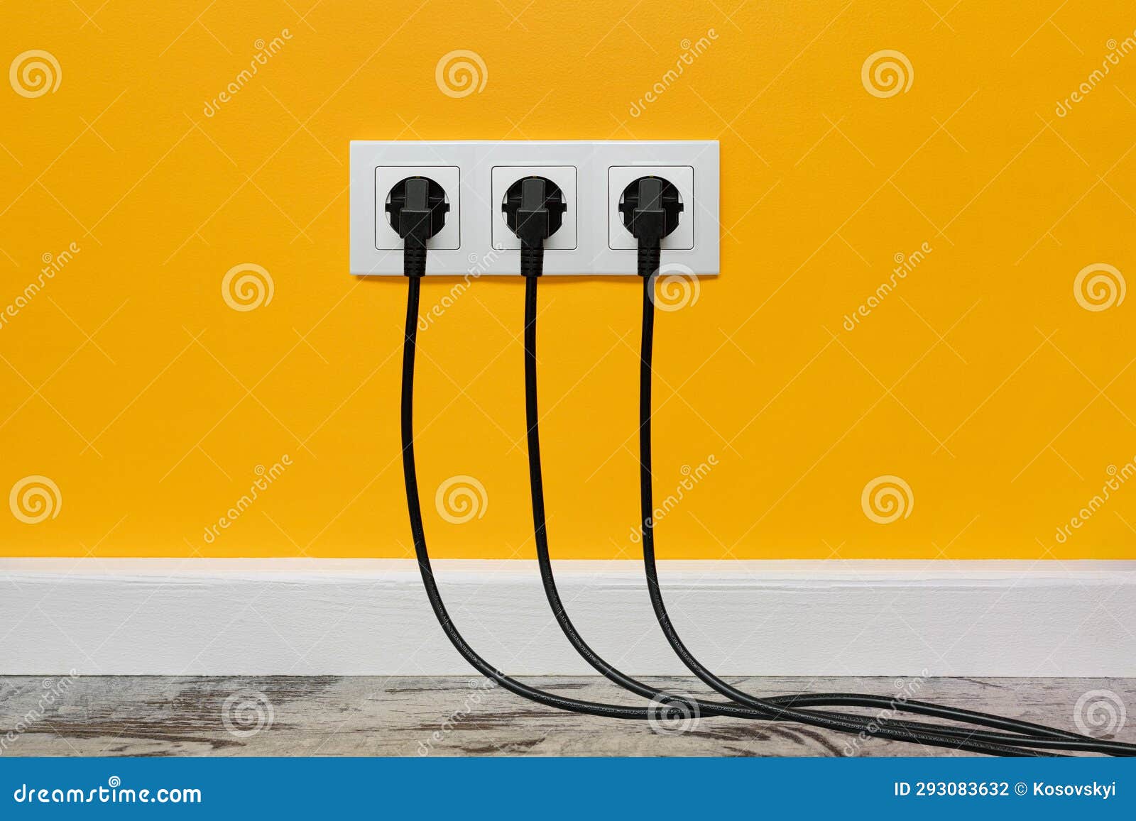 White Triple Outlet on Yellow Wall Stock Photo - Image of danger ...
