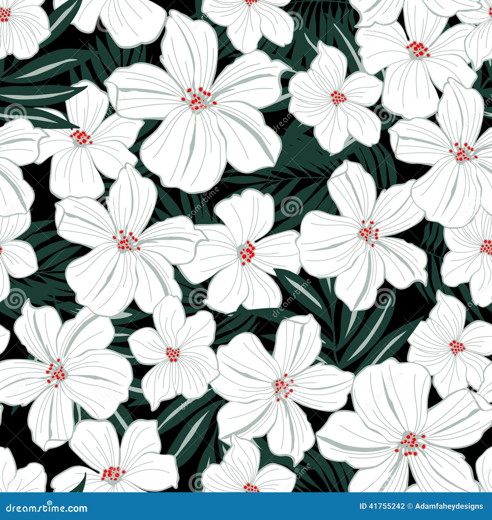 White Tropical Flowers Seamless Pattern Stock Vector - Illustration of ...