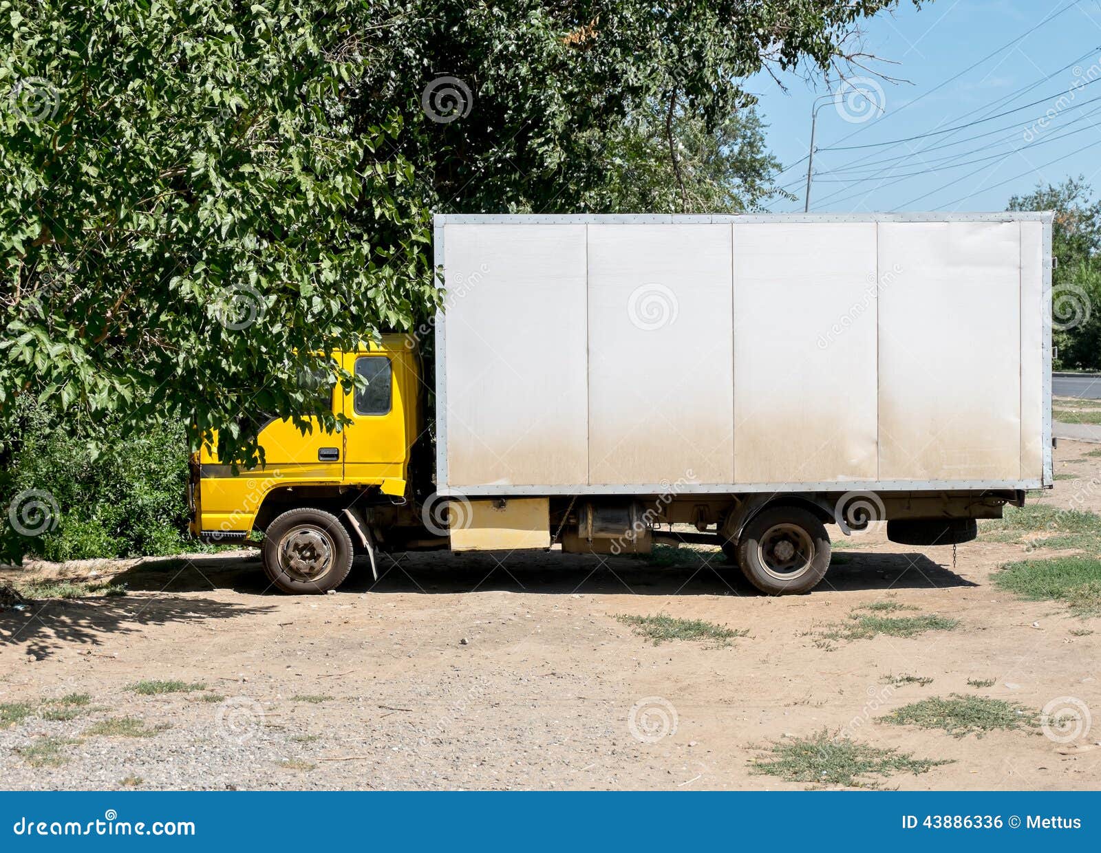White Truch Parked Near Tree Side View Stock Photo - Image of yellow ...
