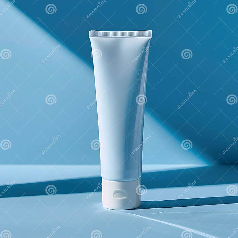 A White Tube of Toothpaste Rests on a Blue Plastic Rectangle Stock ...
