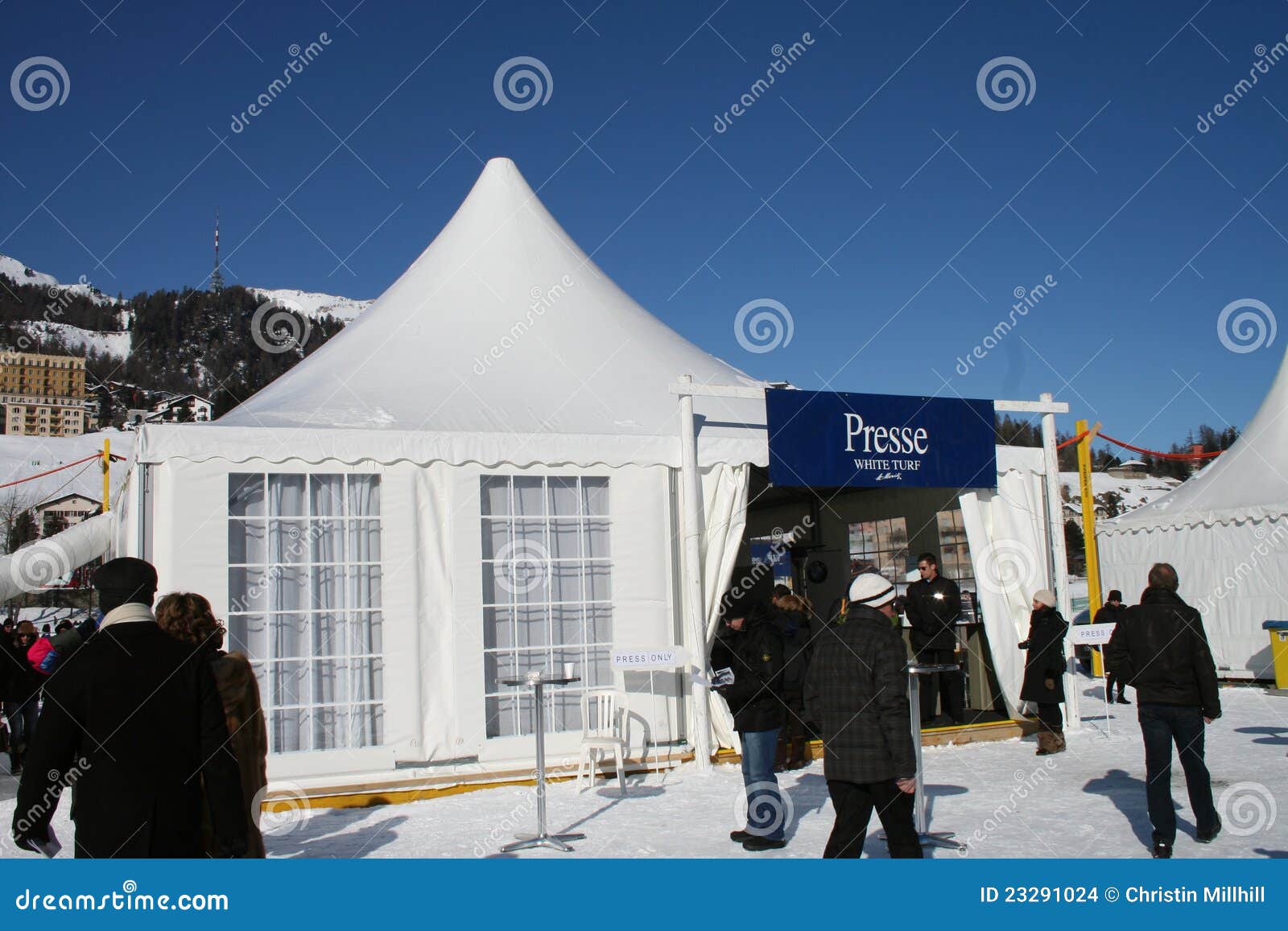 White turf Press Tent editorial stock image. Image of lake - 23291024