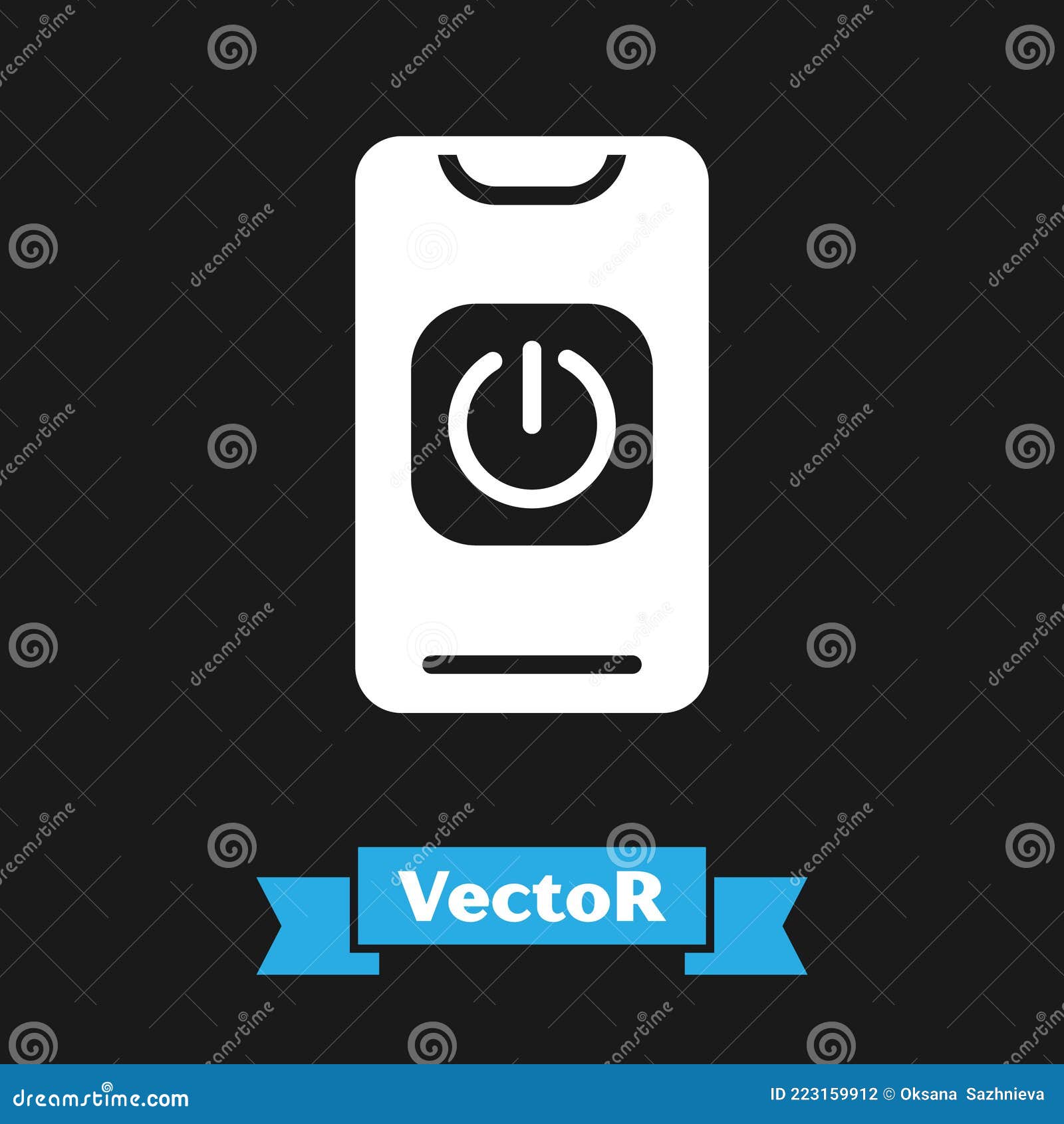 White Turn Off Robot from Phone Icon Isolated on Black Background ...