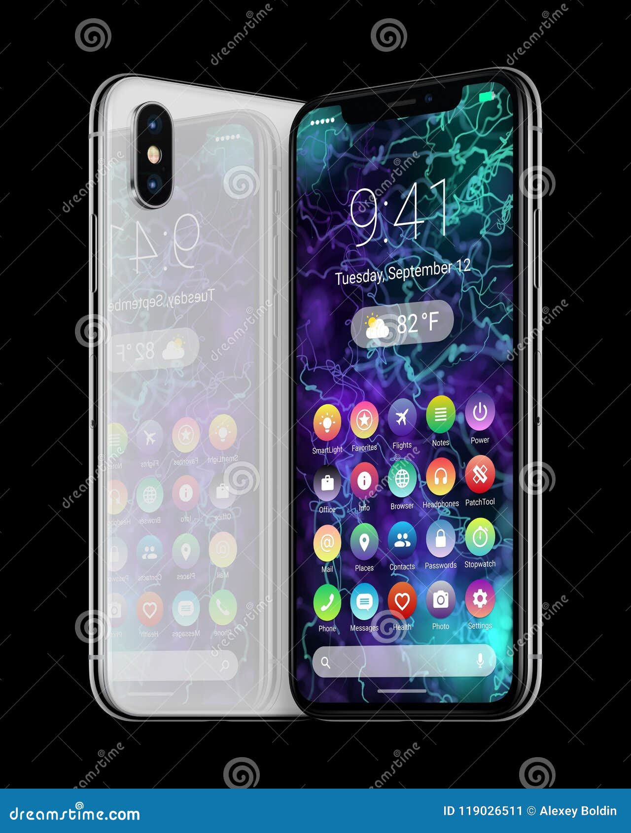 White Turned Smartphones with Material Design Flat UI Interface Stock ...