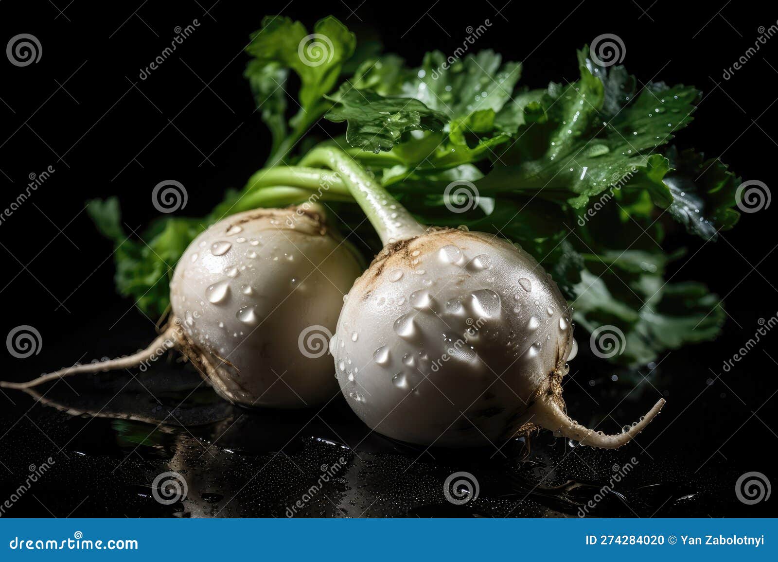 White Turnip with Drops on Black Gradient Background. Generative AI ...