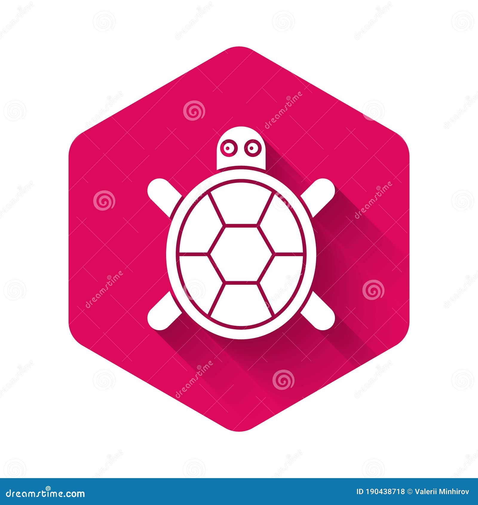 White Turtle Icon Isolated with Long Shadow. Pink Hexagon Button ...