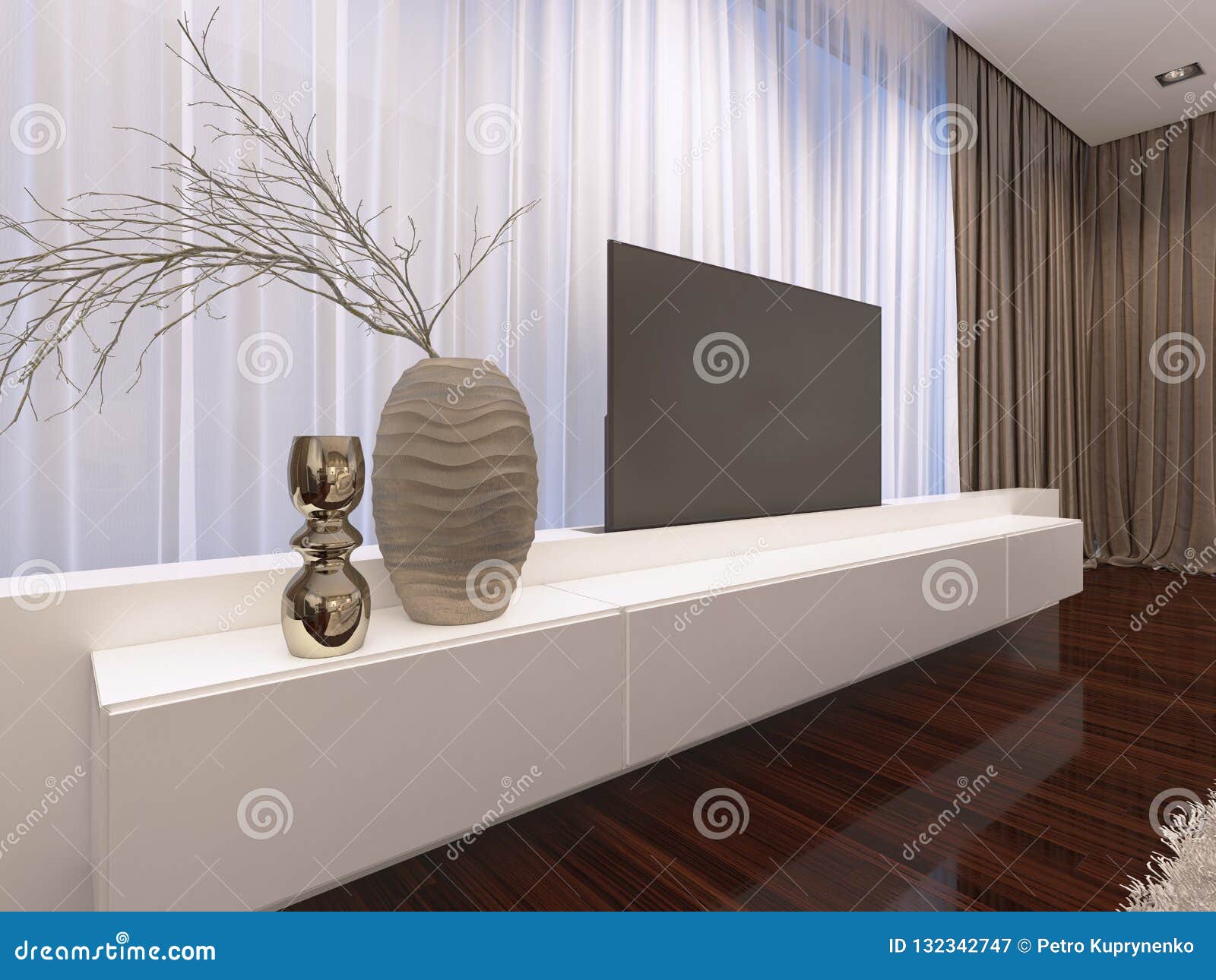 White TV Unit with Pull-out TV Stock Illustration - Illustration of ...