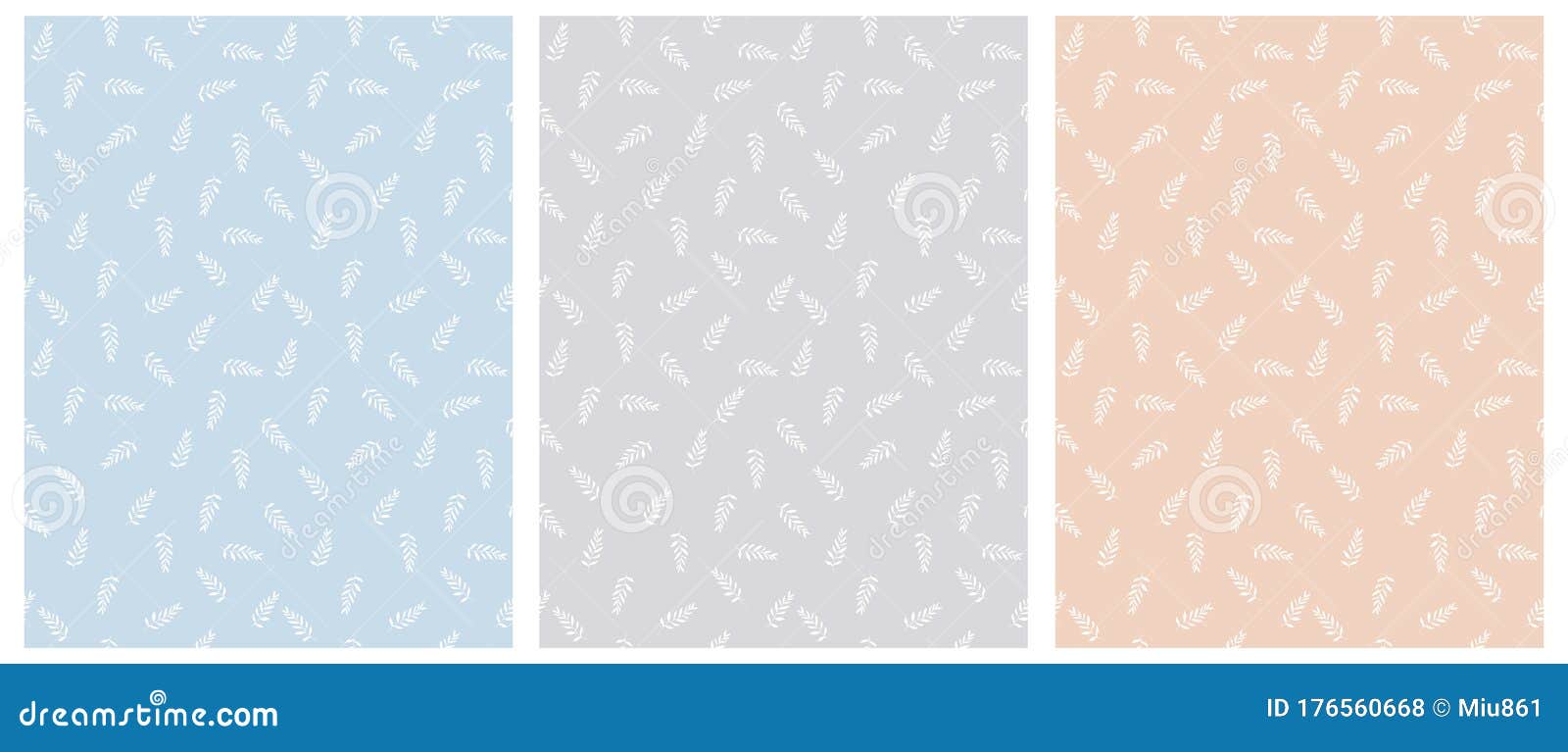 Simple Pastel Blue, Gray and Cream Seamless Floral Vector Pattern ...