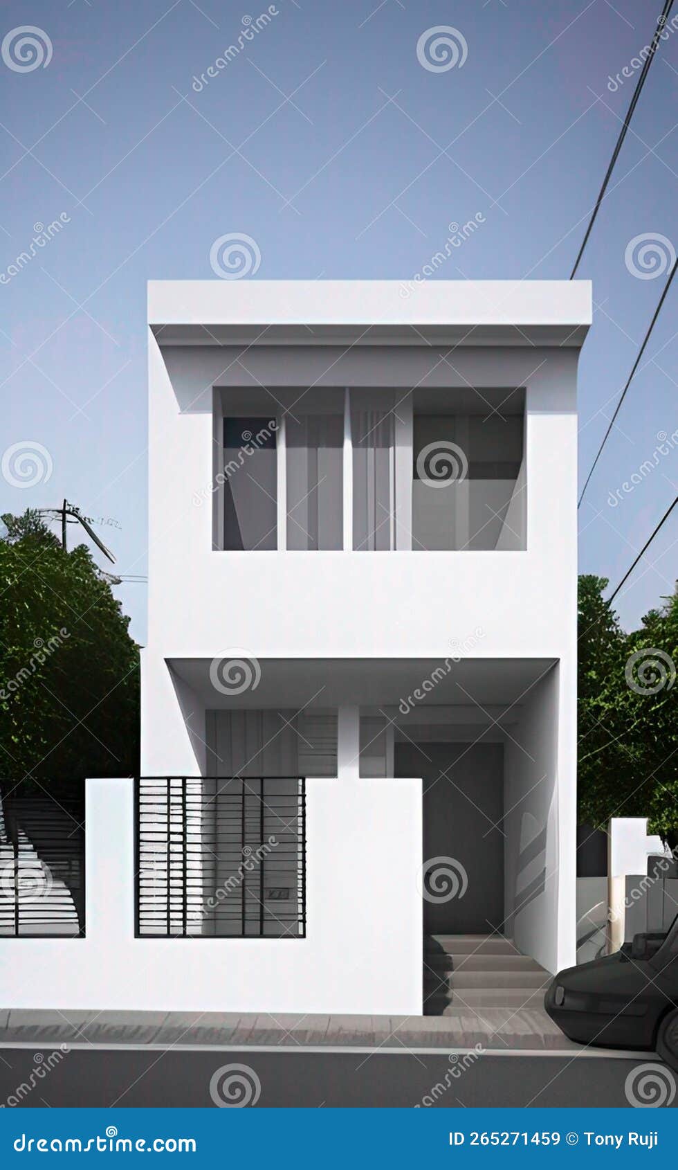 White Two-storey Detached House in Minimalist Style. Stock Image ...