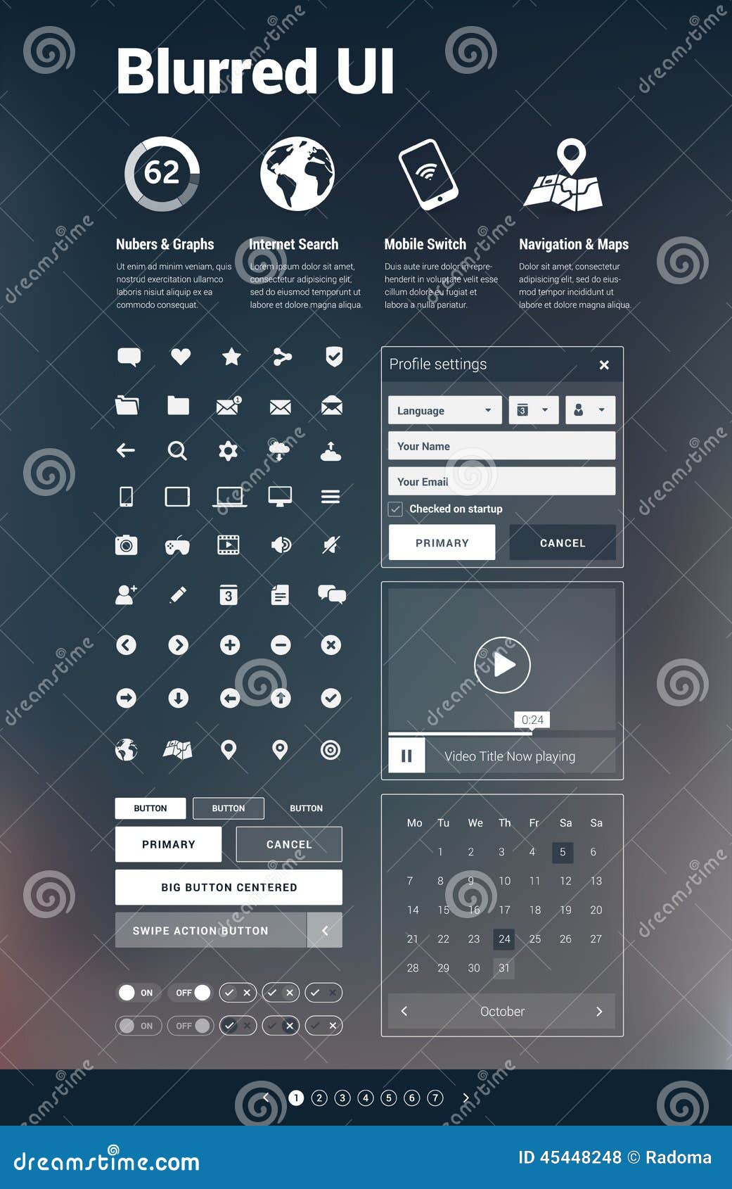 White UI Kit on Blurred Background Stock Vector - Illustration of flat ...