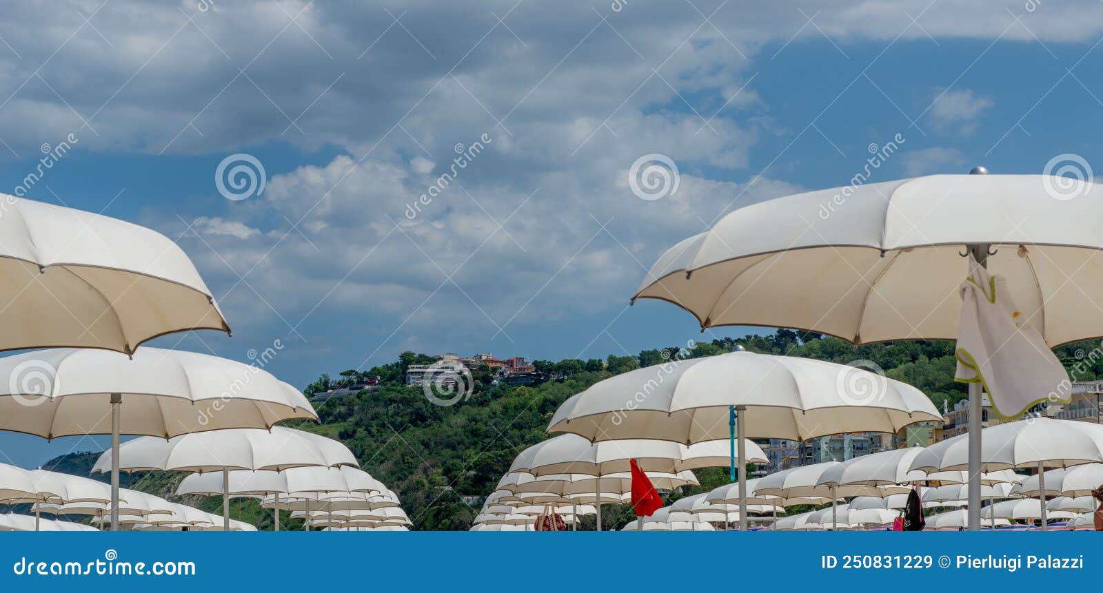 White Umbrellas Open on the Beach Stock Image - Image of sunscreen ...